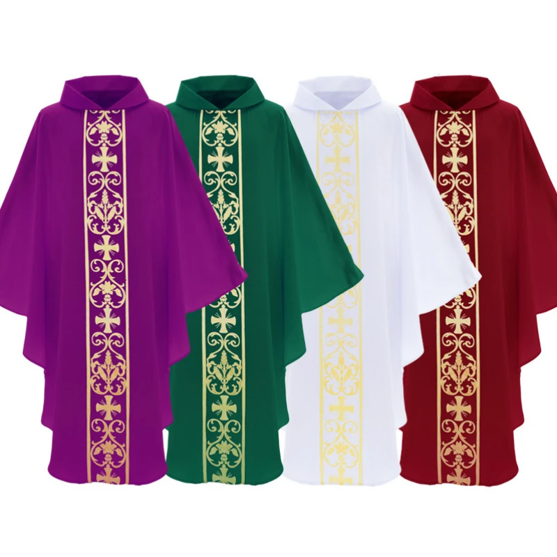 Halloween Costume Monk Church Priest Cape Cross Print Robe Dress Jesus ...