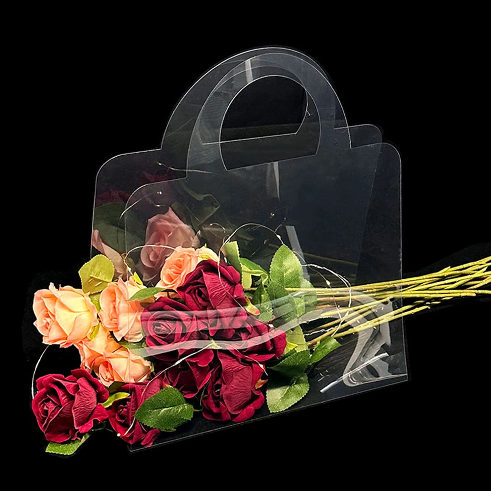5-10PC-Transparent-Flower-Box-with-Handle-Rose-Flower-Packaging-Bag ...