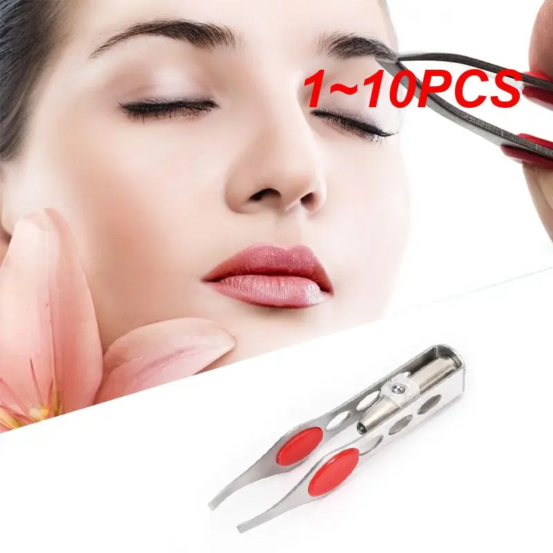 1-10PCS-With-LED-Lamp-Clip-Eyebrow-Tweezers-Makeup-Beauty-Tools-Hair ...