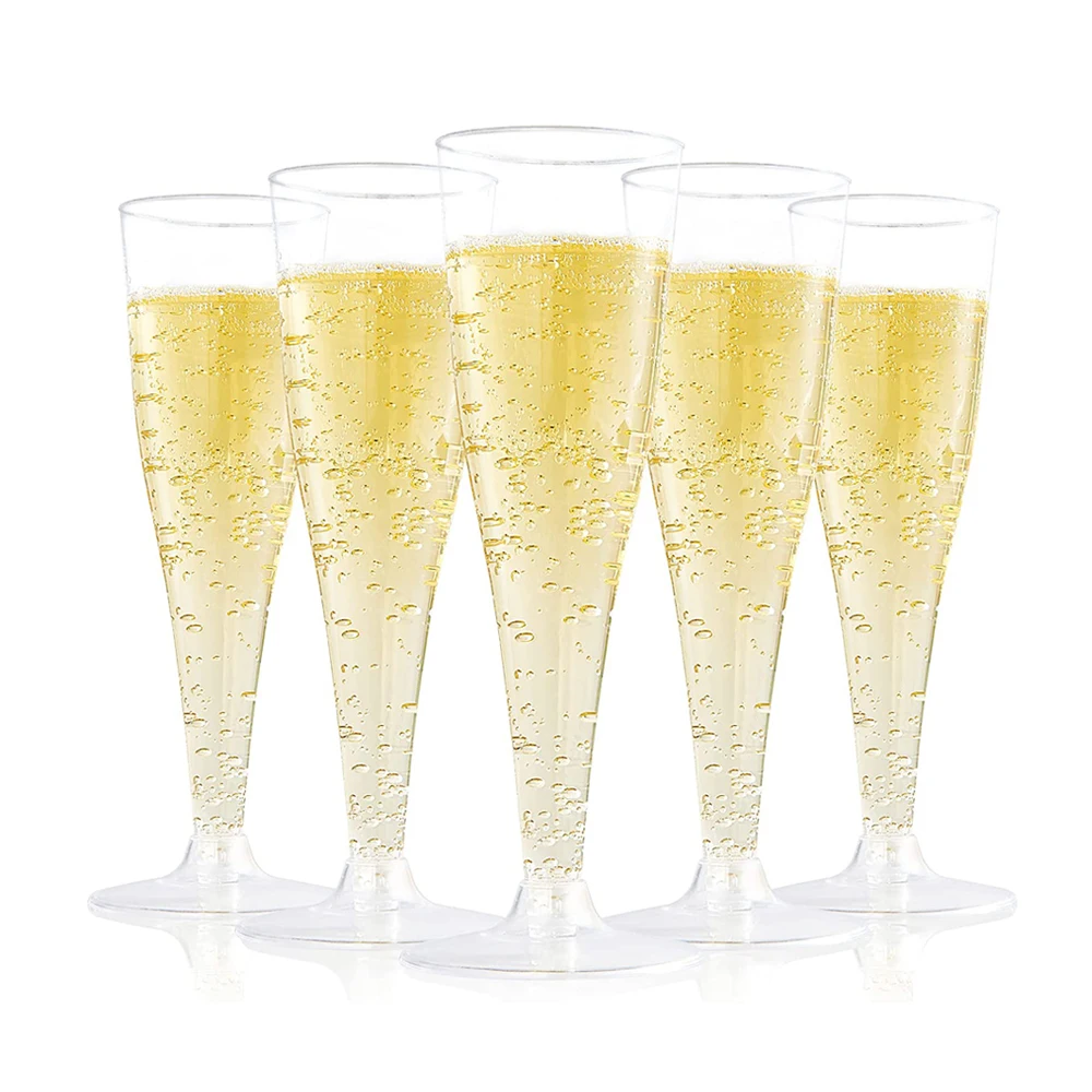 25/50pcs Champagne Flutes Plastic Cup Disposable Gold Glitter Plastic ...