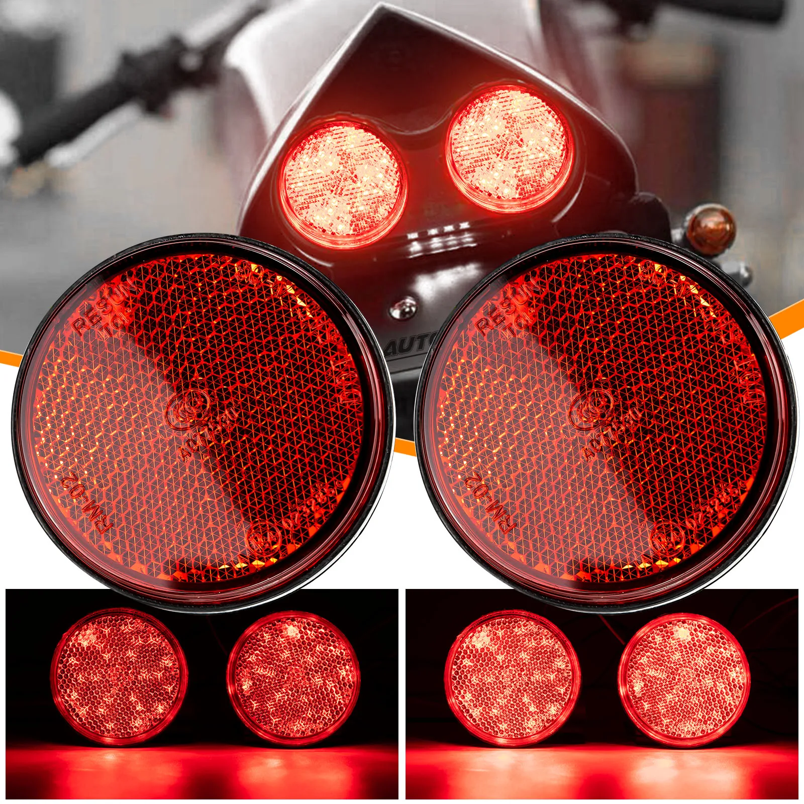2x-LED-12V-Brake-Stop-Light-Tail-Driving-Round-Taillight-Red-Reflector ...