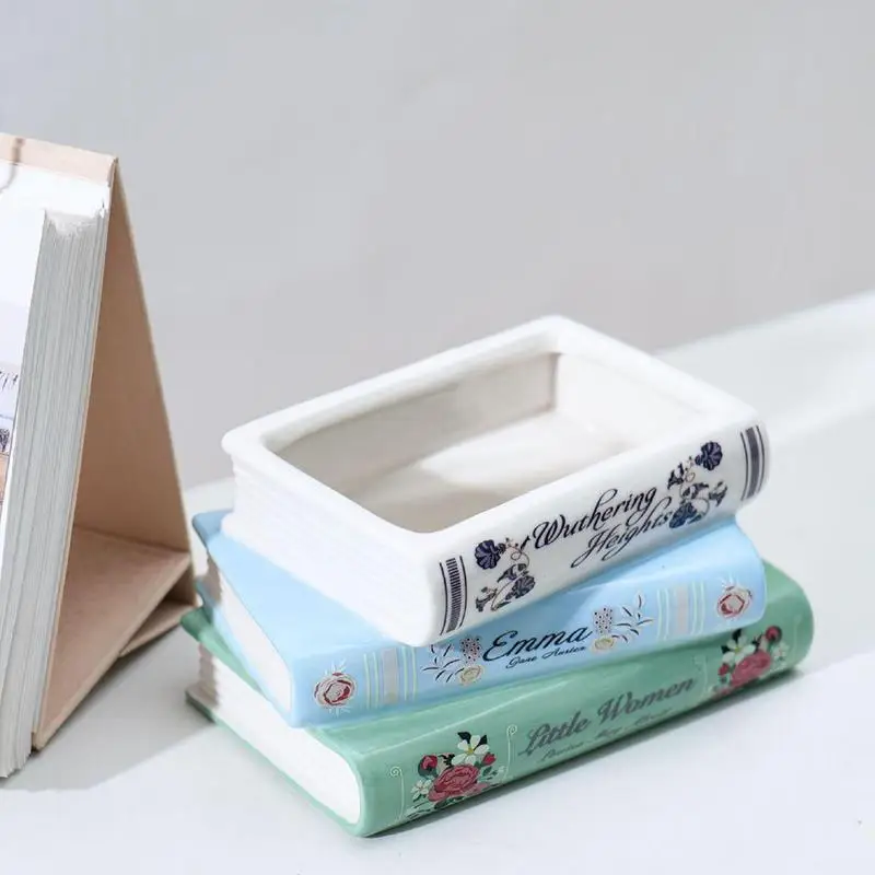 Book-Shaped Decorative Planter, Ceramic Planter for Home Decor, Cute ...