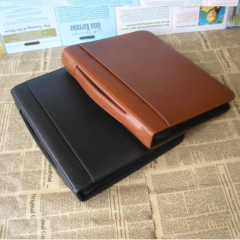 A4-Zipper-Leather-Document-Folder-Bag-Pasta-de-arquivos-comerciais-Ring ...