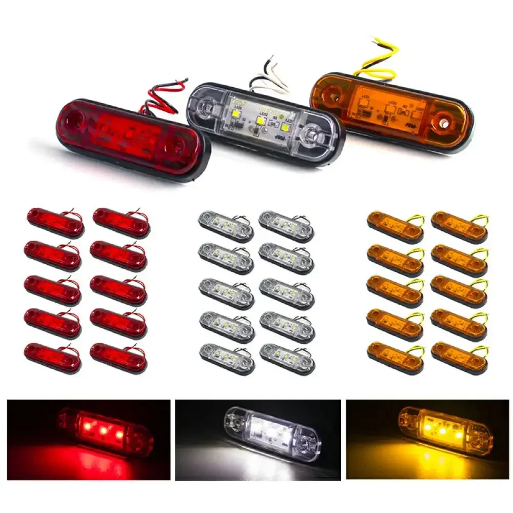 6-10pcs-12V-24V-3-LED-Car-External-Side-Marker-Warning-Light-Oval ...