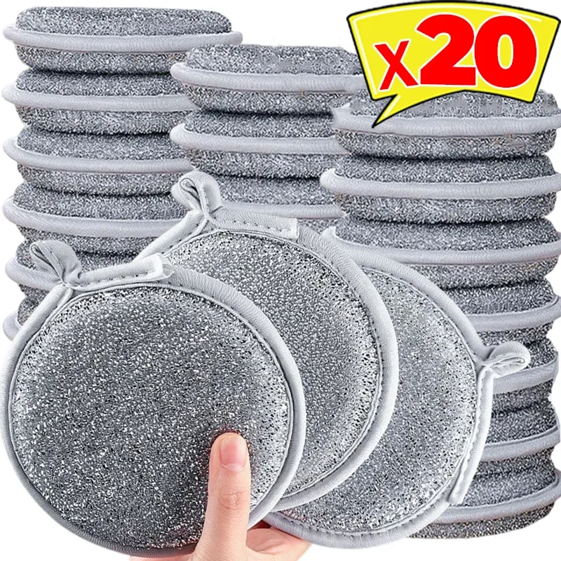 Double-side Dishwashing Sponges Silver Wire Cleaning Sponge Pot Dish ...
