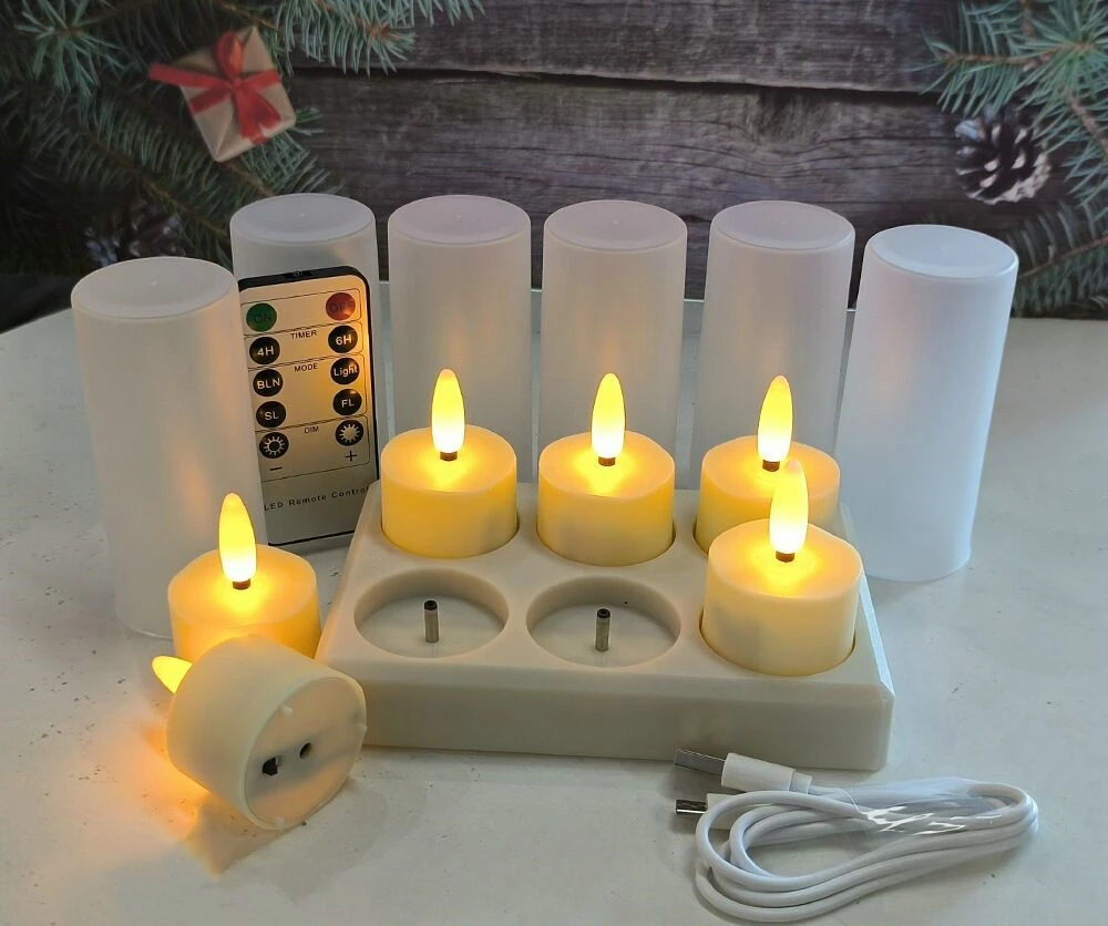 set-of-6-LED-Rechargeable-TeaLight-3D-Flame-Candles-Remote-controlled ...