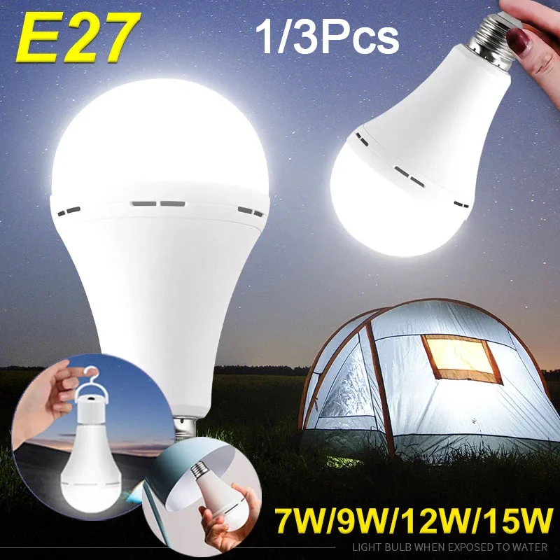 1/3 Pcs Rechargeable Bulb LED Outdoor Waterproof Emergency Light ...