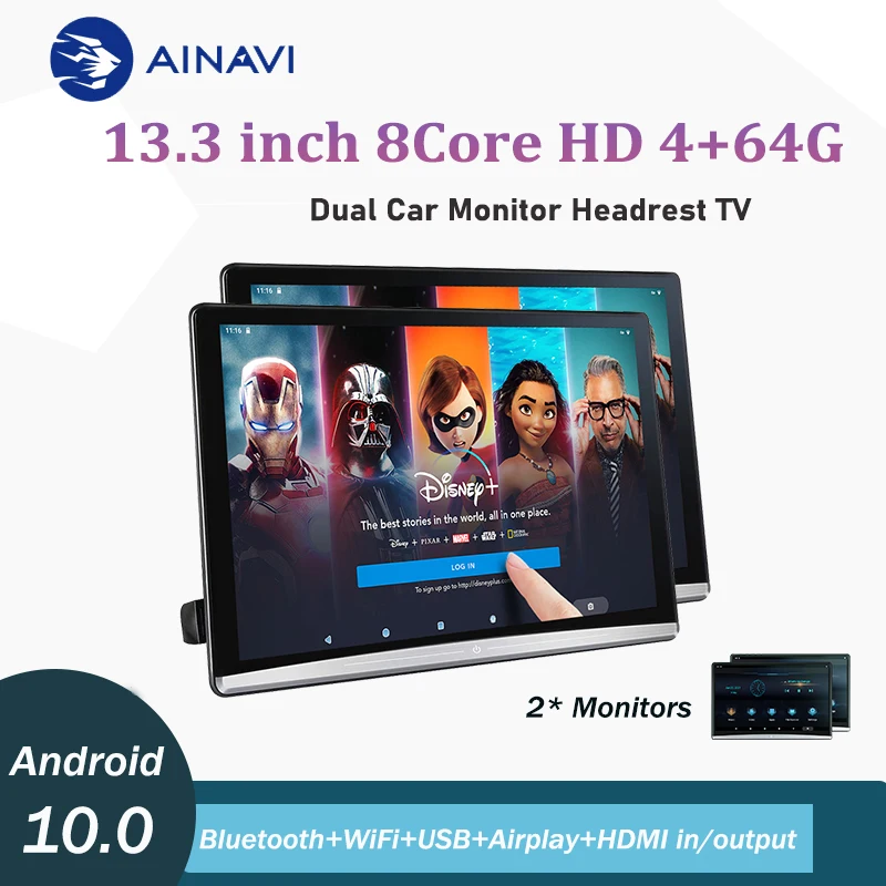 AINAVI Monitor HD para reposacabezas de coche, dispositivo con Android 10,0, 4 + 64G ...