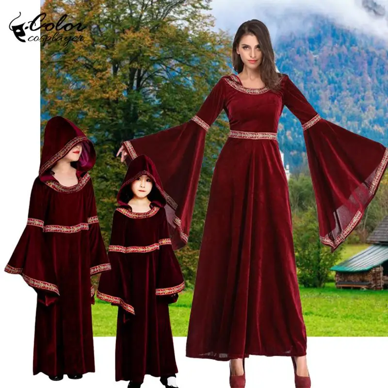 Color Cospalyer Red Medieval Dress Long Robe Noble Princess Cosplay ...