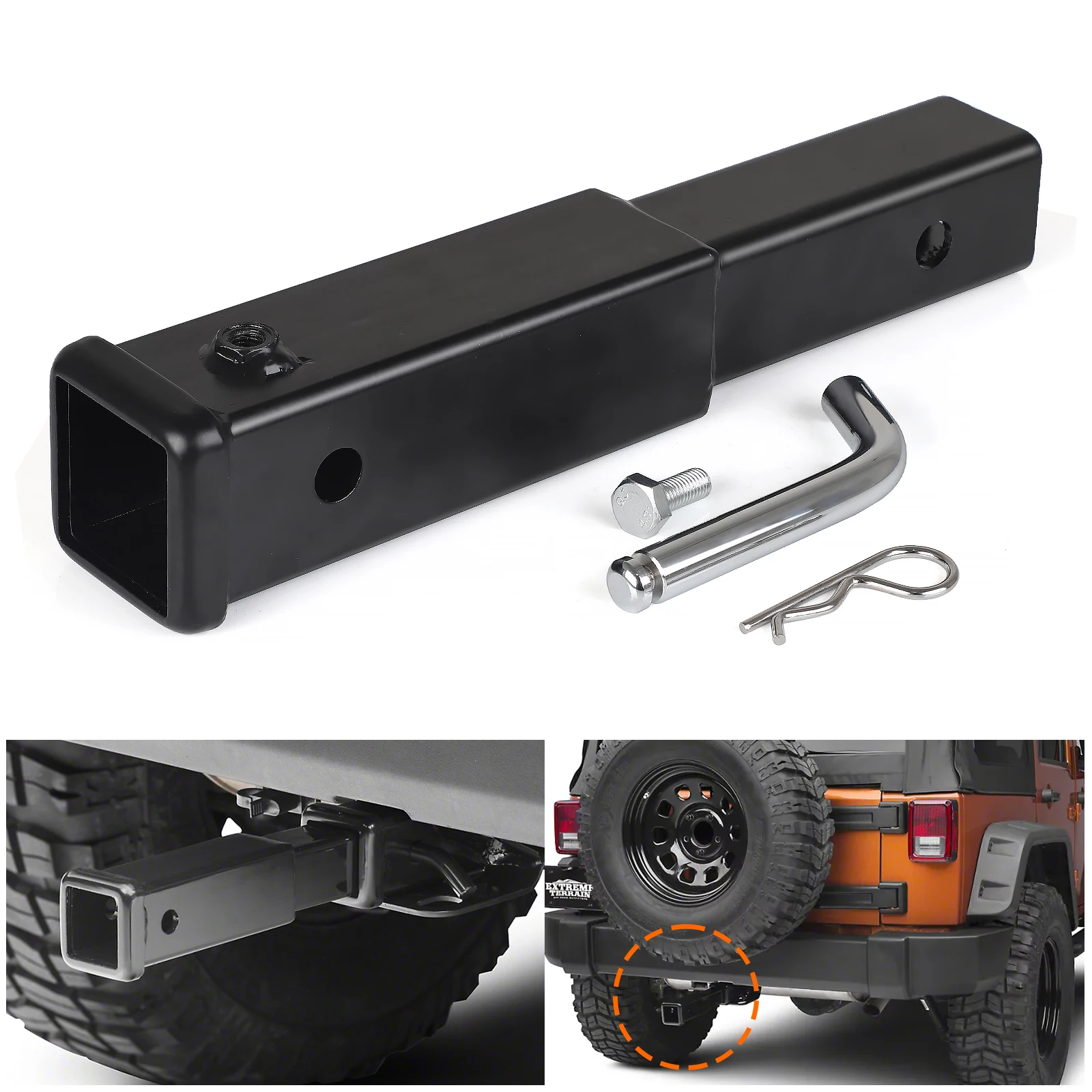 Black 9.65" Trailer Hitch Extension With 2 Inch Receiver Tube Extender ...