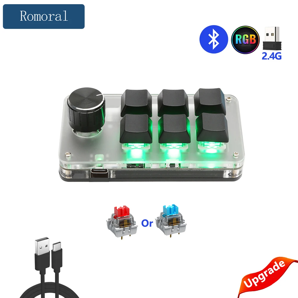 Mini Teclado Macro Mecânico Programável, Bluetooth USB, Gaming RGB ...