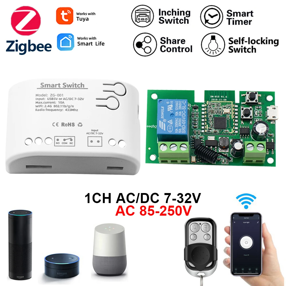 Zigbee Tuya Smart Wifi Motor Light Switch Module 1ch Remote Control Relay For Alexa Google Home ...