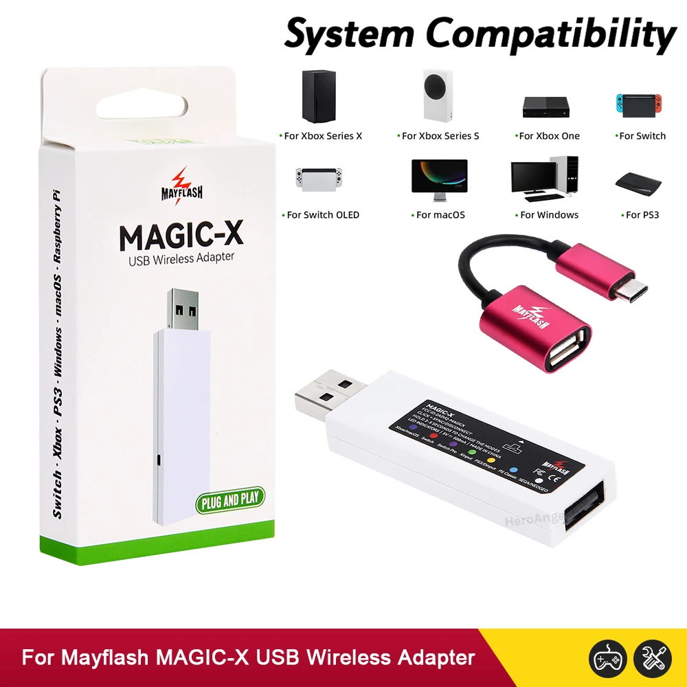 Mayflash MAGIC X adaptador sem fio usb para ps5/ps4 gamepad controlador para xbox série x/s ...