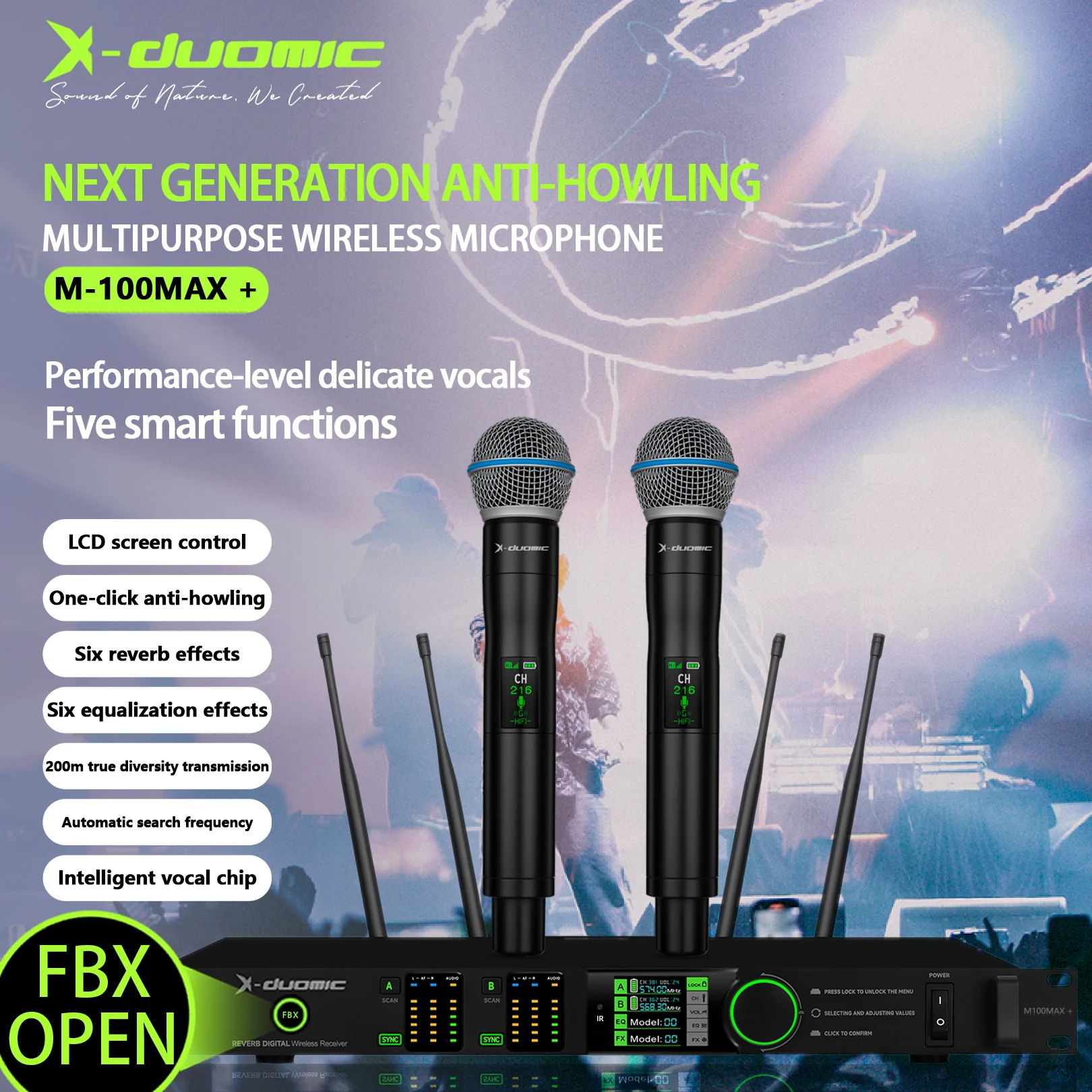 X-DUOMIC-true-diversity-200-meters-anti-howling-FBX-wireless-microphone ...