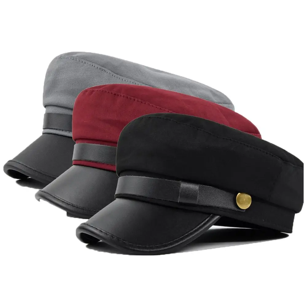 Elegant PU Leather Metal Button Streetwear Berets British Style Fishing ...