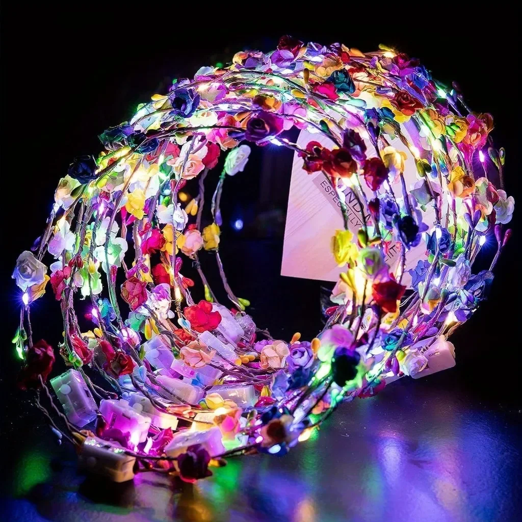 10pcs-LED-Flower-Crowns-Headbands-Light-up-Flower-Crown-Garland-Flower ...