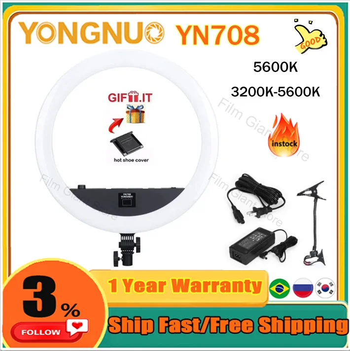 Yongnuo YN708 21 inch 704pcs SMD LED Video Ring Light Stepless ...