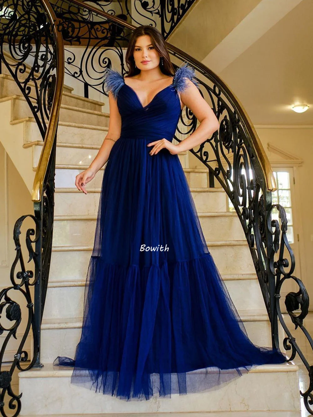 Royal-Formal-Evening-Dress-with-Feather-Luxury-Celebrity-Dress-A-Line ...