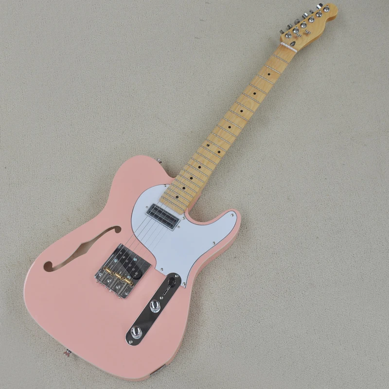 Semi-hollow-F-Hole-Electric-Guitar-Pink-Body-Maple-Fingerboard ...