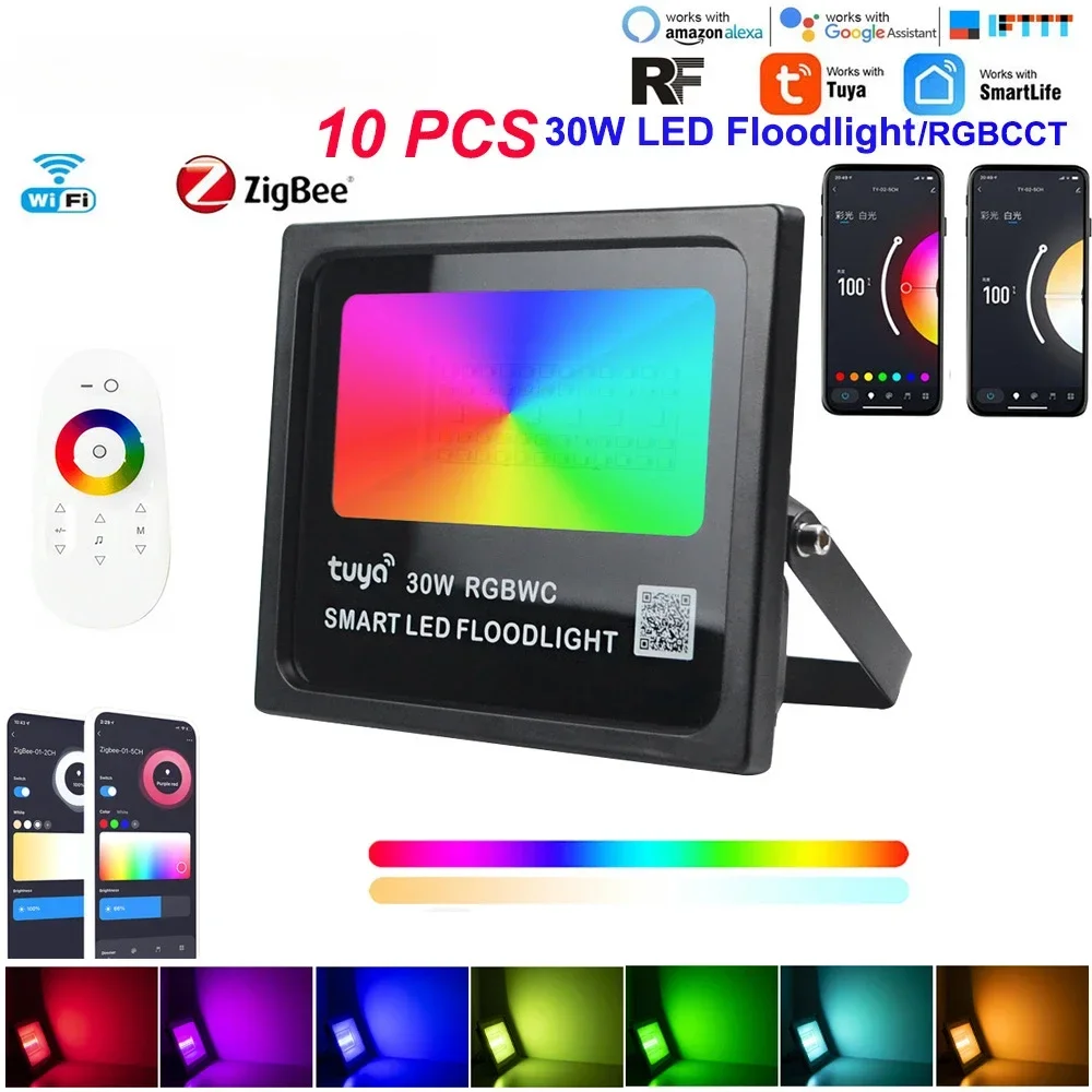 30W-RGBCCT-LED-Floodlight-110V-220V-RGBWC-Tuya-WiFi-Zigbee-Smart-control-with-voice-control ...