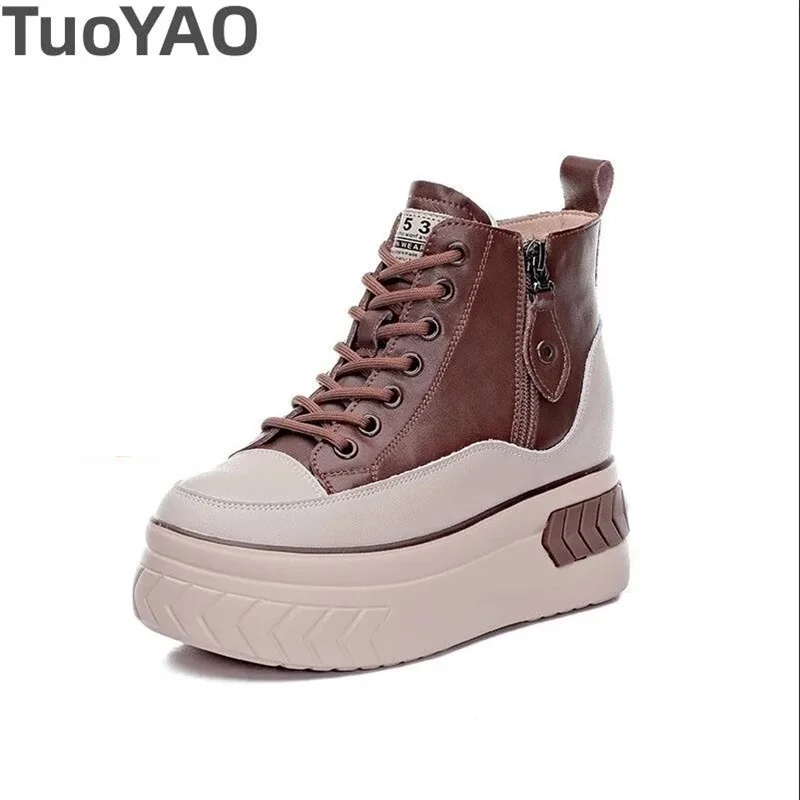High-Top-Women-Shoes-Genuine-leather-8cm-Platform-Boots-Wedge-Hidden ...