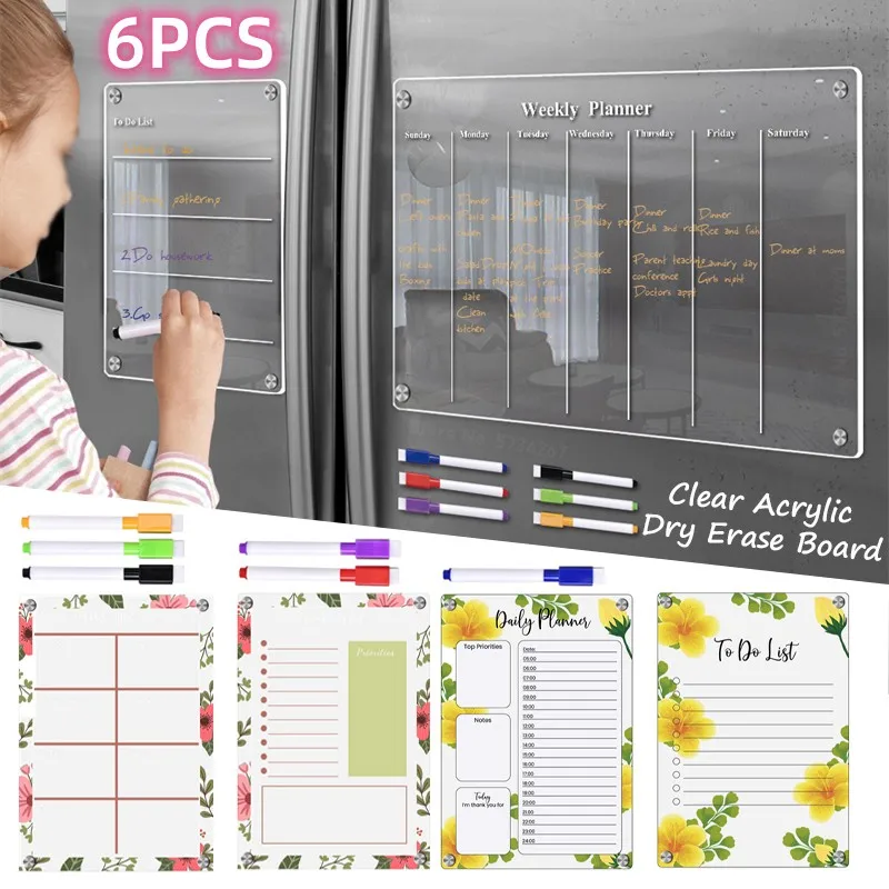 6PCS-Clear-Acrylic-Magnetic-Calendar-Board-Planner-Schedule-Fridge ...