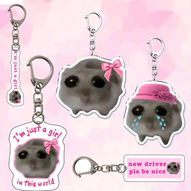 Fun-Meme-Sad-Hamster-Im-Just-a-Girl-Key-Chain-Funny-Cute-Crying-Hamster ...