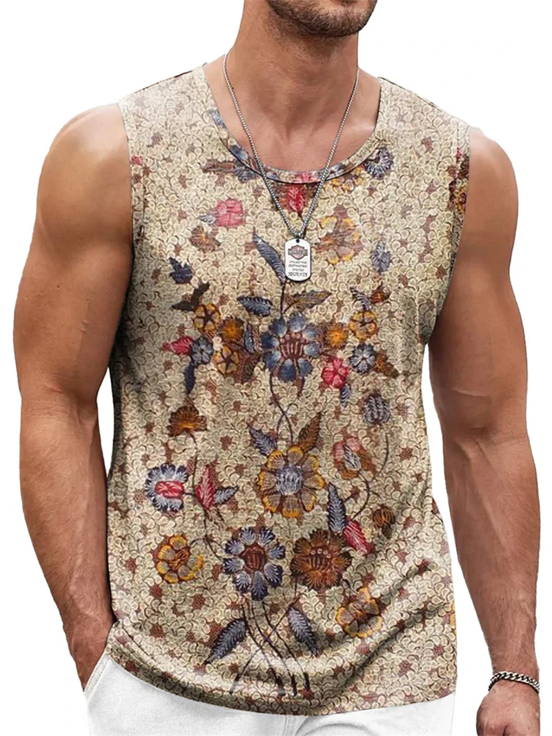 Mens Retro Ethnic Graphic Tank Tops Summer Casual Crew Neck 3D Printed ...