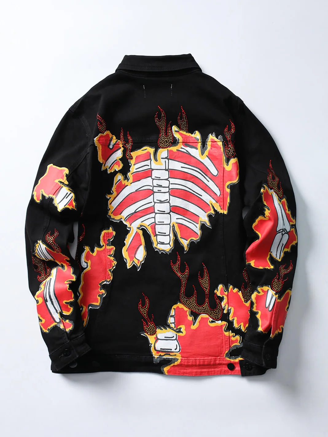 Men's Black Jeans Jacket Button Closure Slim Fit Coat Rhinestone ...