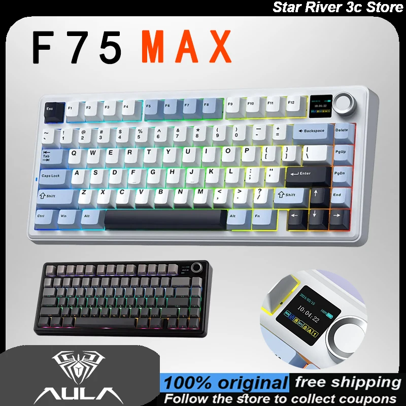 AULA F75 MAX Wireless Mechanical Keyboard with TFT Screen Knob 75% ANSI ...