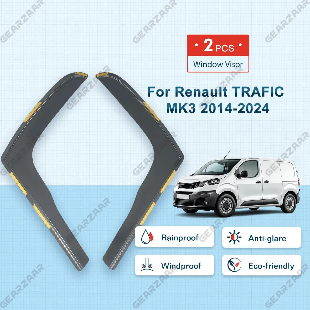 For Renault Trafic MK3 2014-onwards 2 Door Van Rain Wind Deflectors 2pc ...