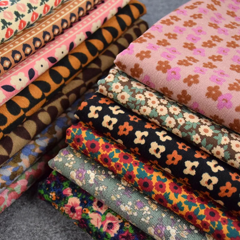 Half Meter New Design Geometric Flower Print Cotton Corduroy Fabric ...