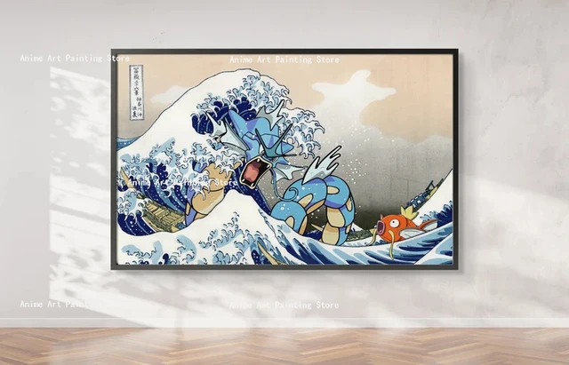 Pokemon Japanese Anime Canvas Painting Print Great Wave Poster Gyarados ...