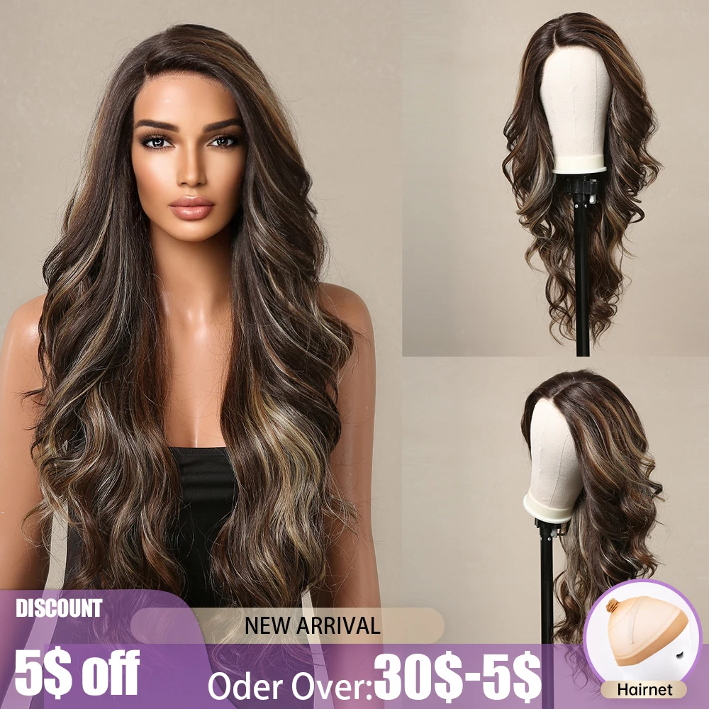 Long-Body-Wave-Lace-Front-Synthetic-Wigs-Brown-Copper-Blonde-Mixed-Side ...