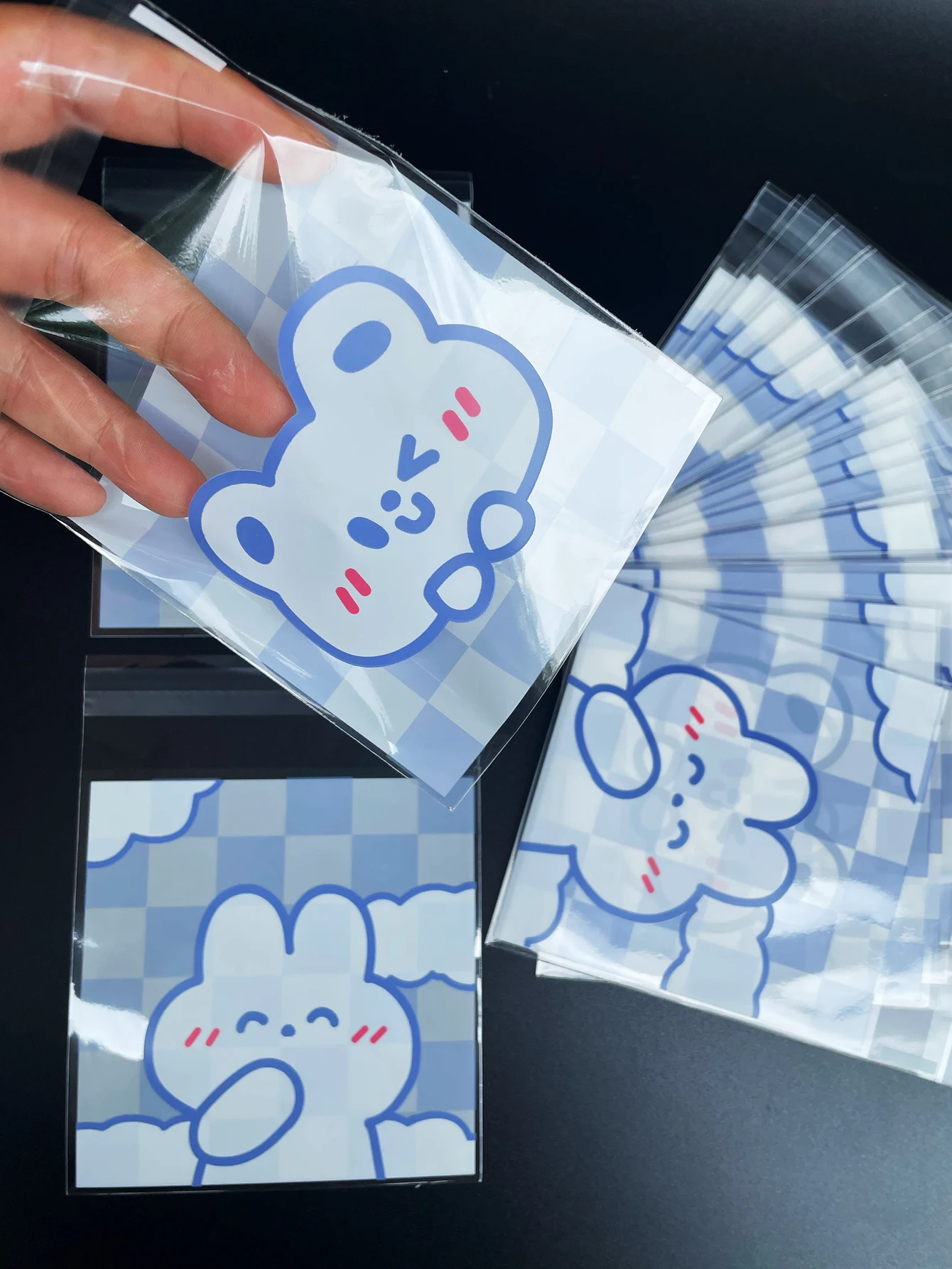 Blue Plaid Printed Opp Bag, Cute And Simple Small Rabbit Cartoon ...