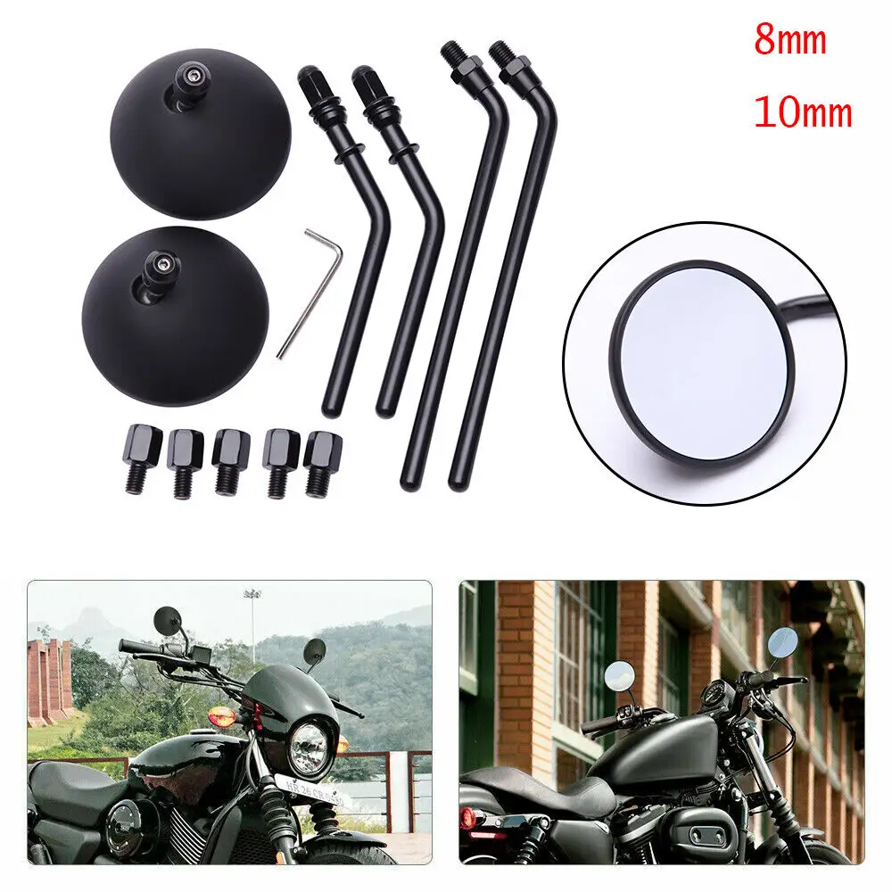 10mm-Round-Motorcycle-Rear-View-Mirrors-Black-Retro-Cafe-Racer-Side ...