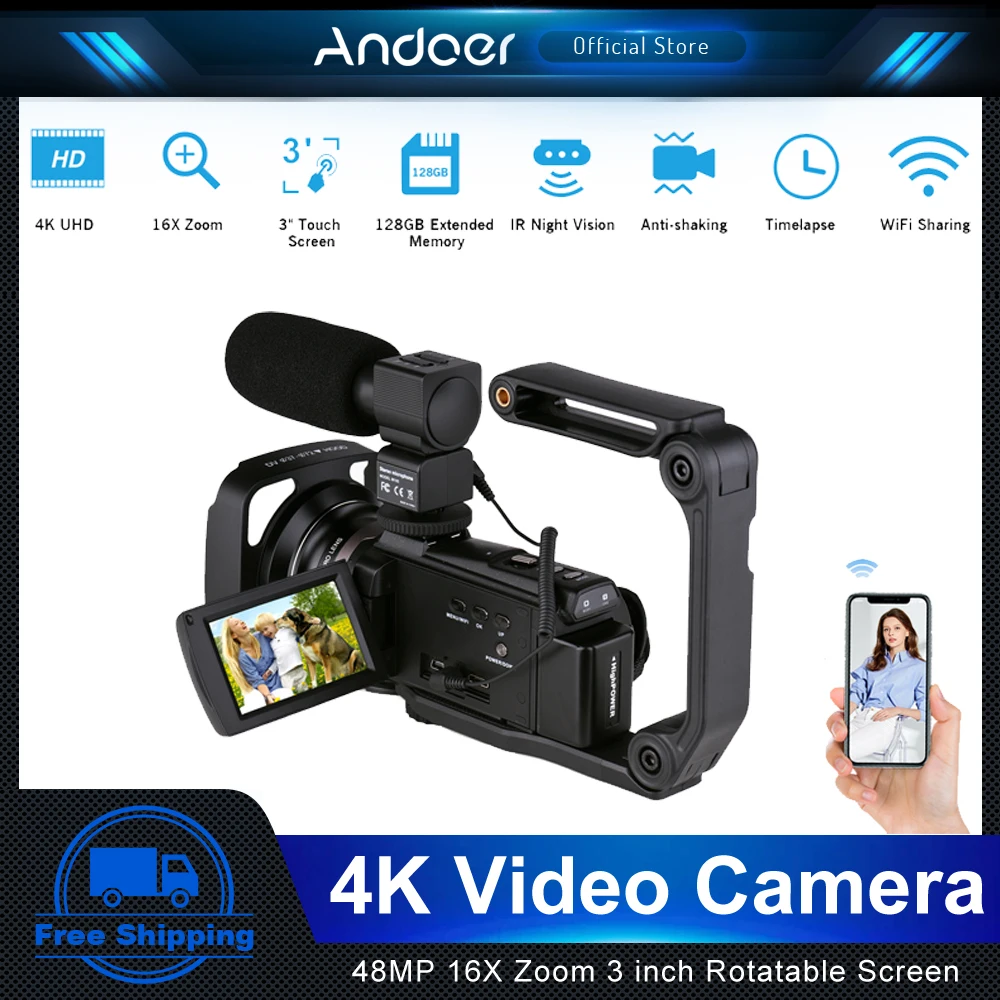 Andoer 4k Digital Video Camera Wifi 60fps Ultra Hd Dv Camcorder 48mp ...