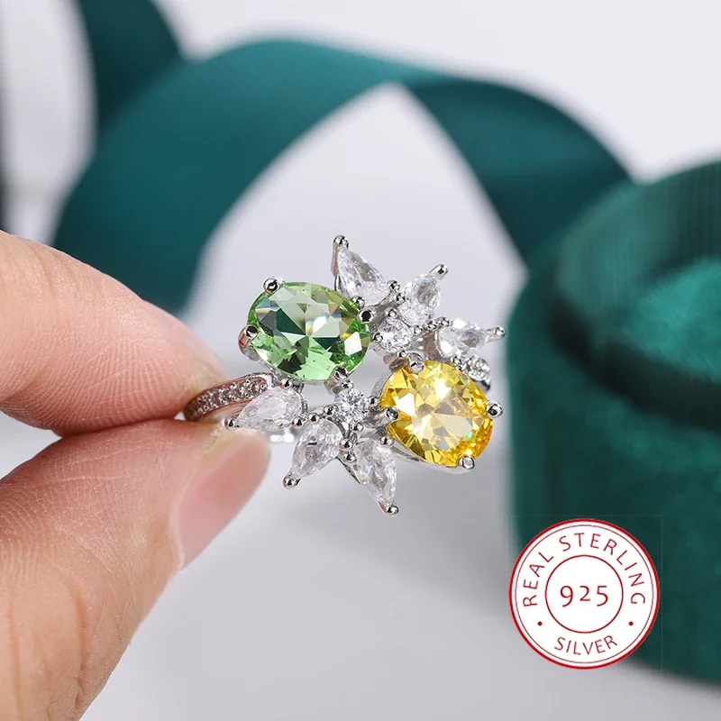 925-Silver-Plated-Non-tarnish-High-Quality-Green-Yellow-Zirconia-Ladies ...