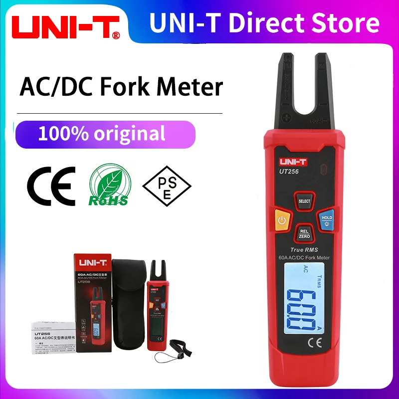 UNI-T-UT256-60A-AC-DC-Fork-Meter-True-RMS-Auto-Range-Digital-Clamp ...