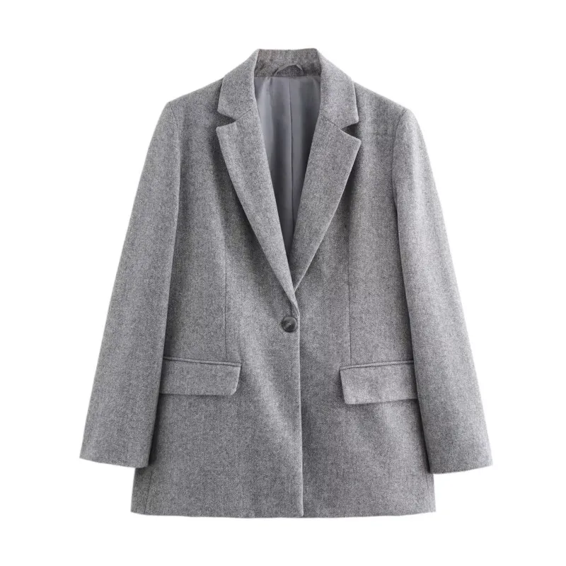 TRAF-Twill-Blazer-Women-Autumn-Office-Lady-Pocket-Woolen-blend-Single ...