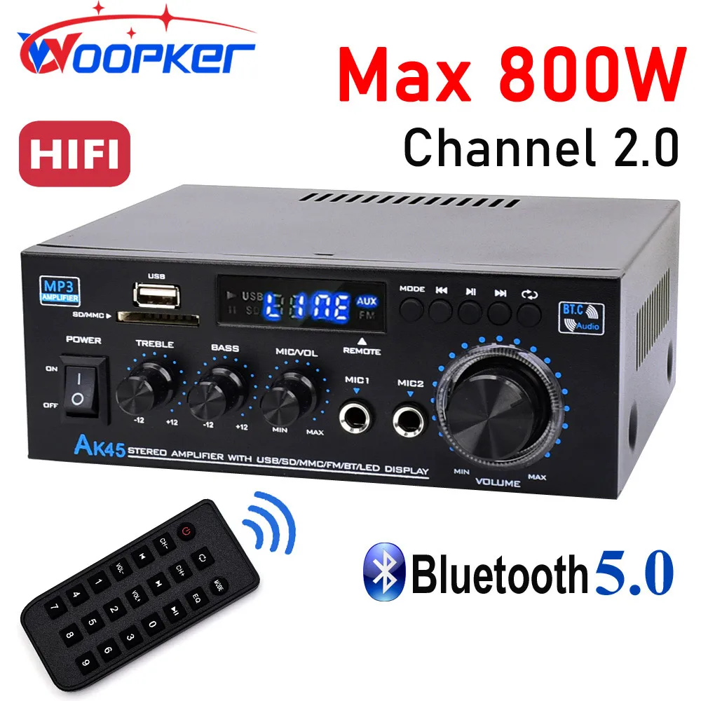 Woopker-HiFi-Audio-Amplifier-AK45-Bluetooth-Digital-MP3-Amplifiers-FM ...
