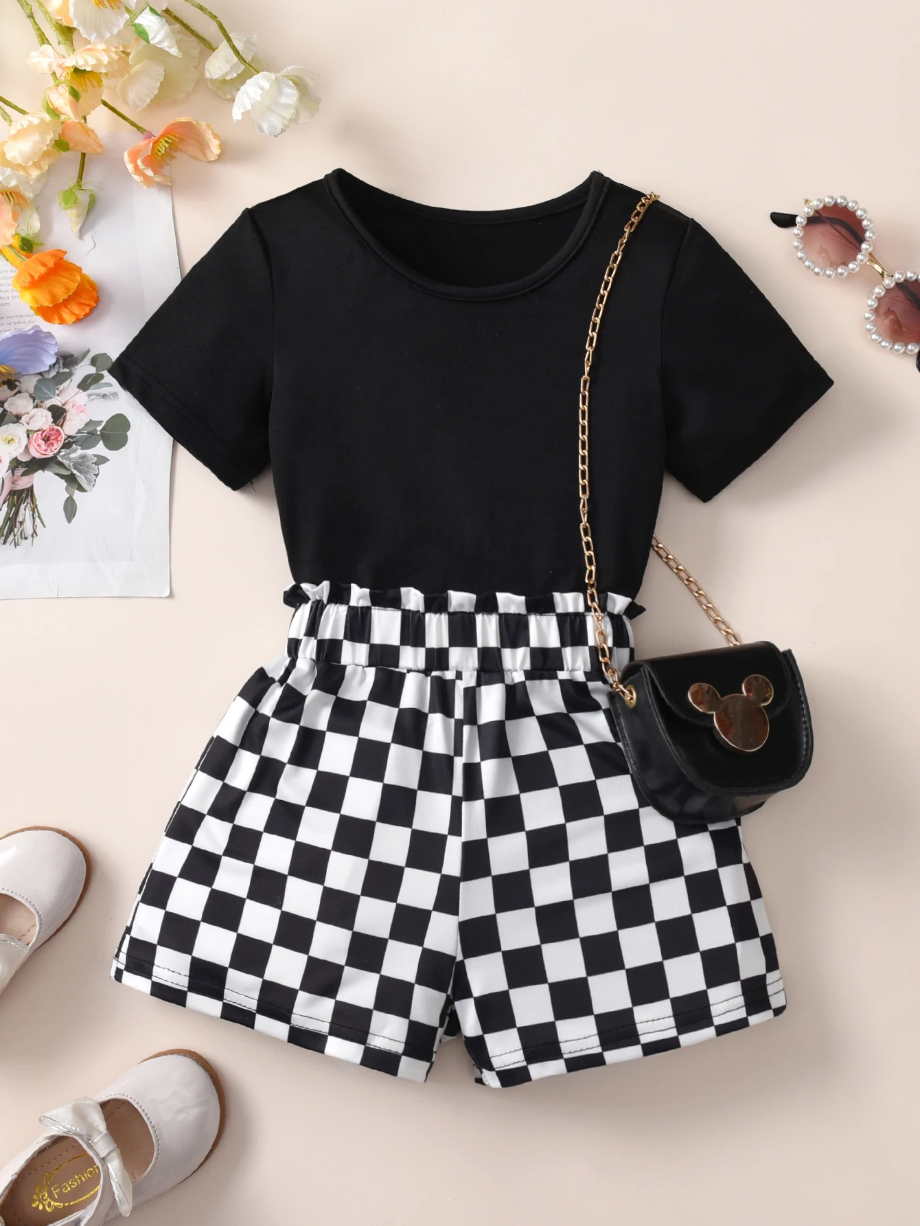 Girls-Summer-Set-Two-Piece-Children-S-Black-Cropped-Top-And-Plaid ...