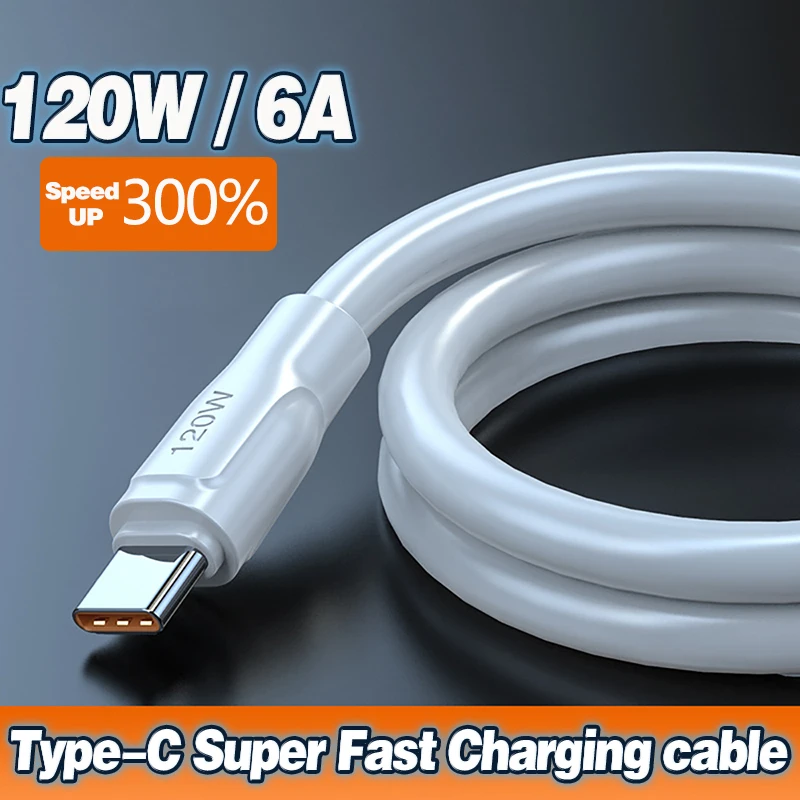 120W 6A USB Type C Cable Fast Charging Cable For Xiaomi OPPO POCO ...