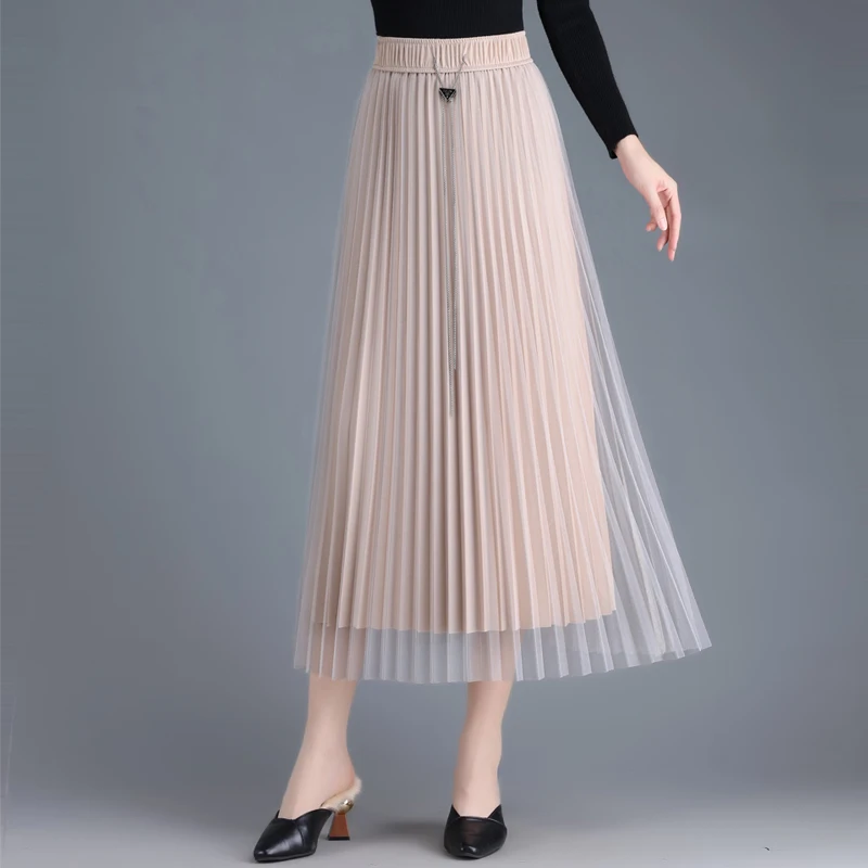 ZUZK-Fashion-Mesh-Pleated-Skirt-Autumn-Winter-Women-Elasticity-Waist ...