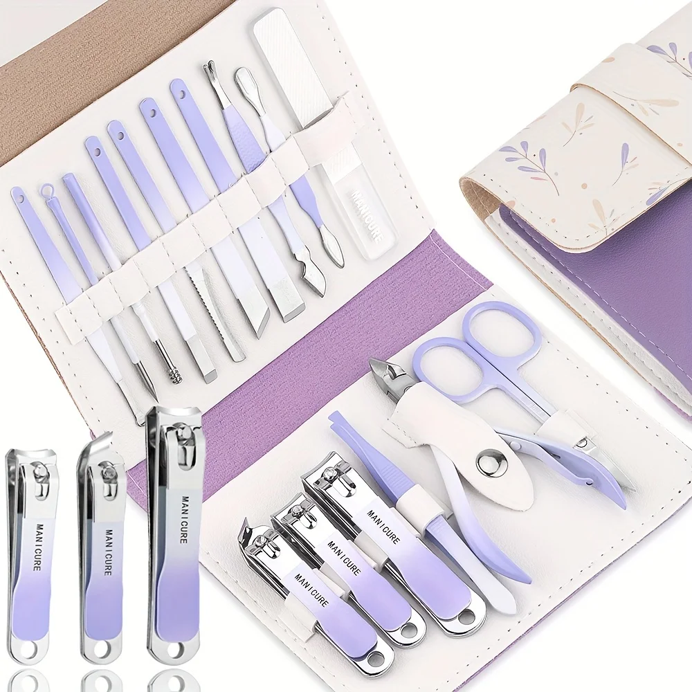 16 pcs/set Manicure Set Full Function Kit Nail Clippers Stainless Steel ...