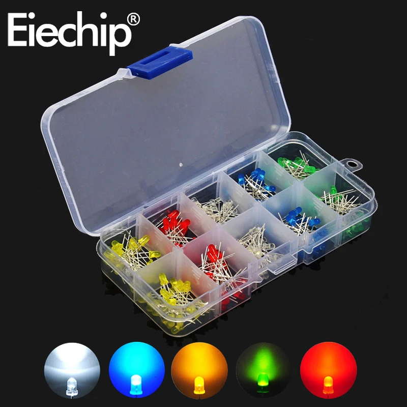 3mm 5mm Led Diode Assorted Kit White Green Red Blue Yellow Orange F3 F5 Leds Light Emitting ...