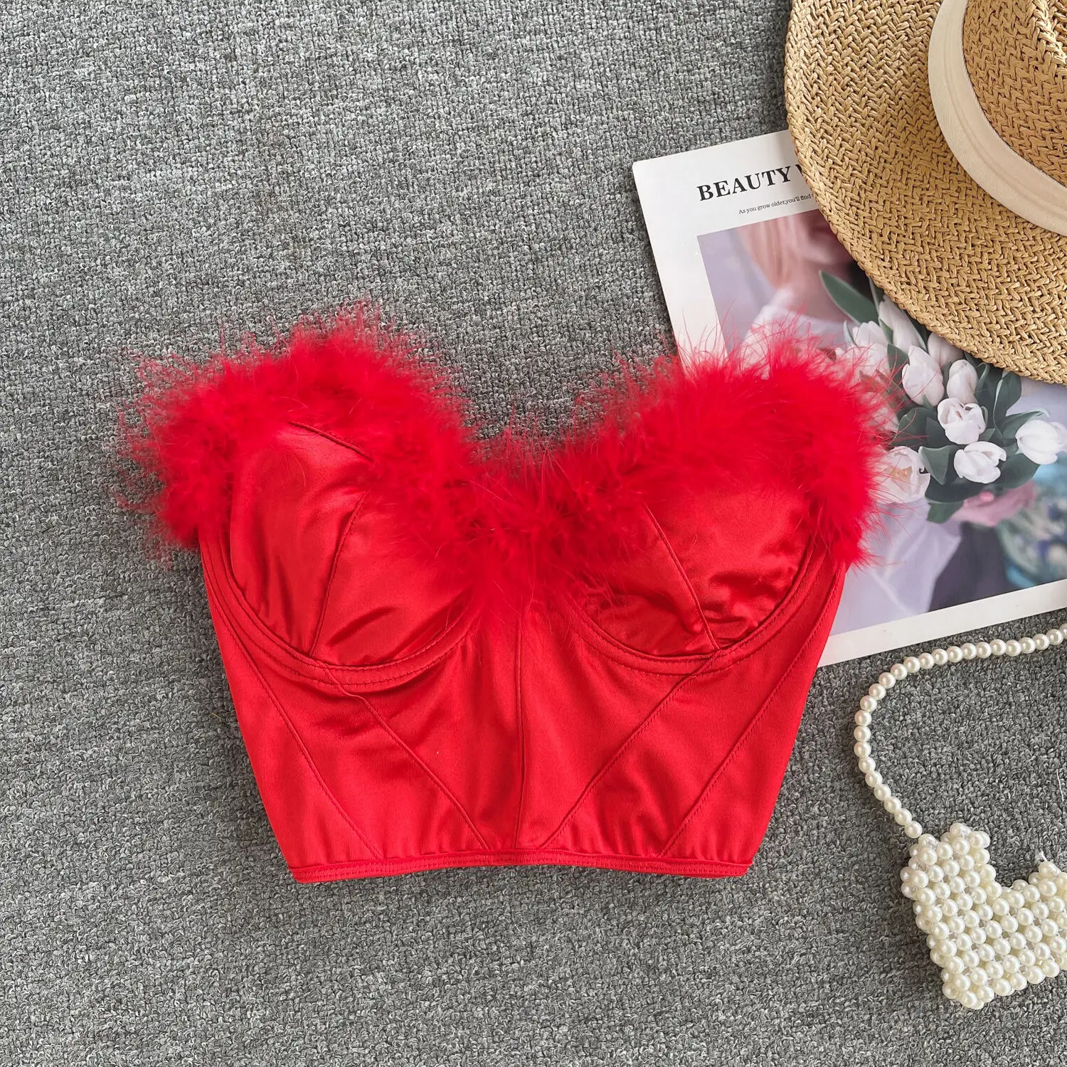 Red Feather Bra