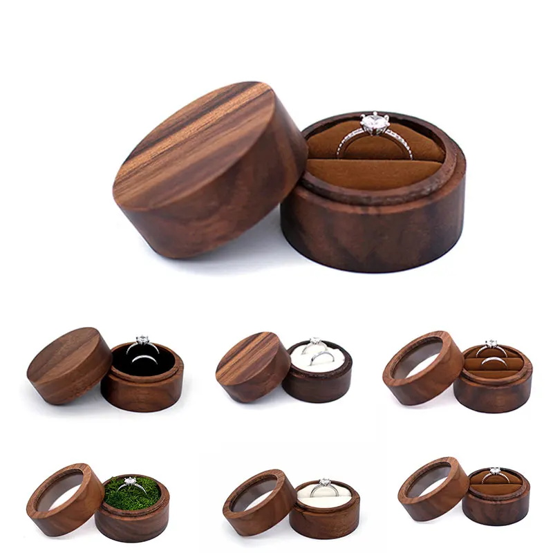 Wood Wedding Ring Case Box Natural Walnut Wooden Jewelry Display Box ...
