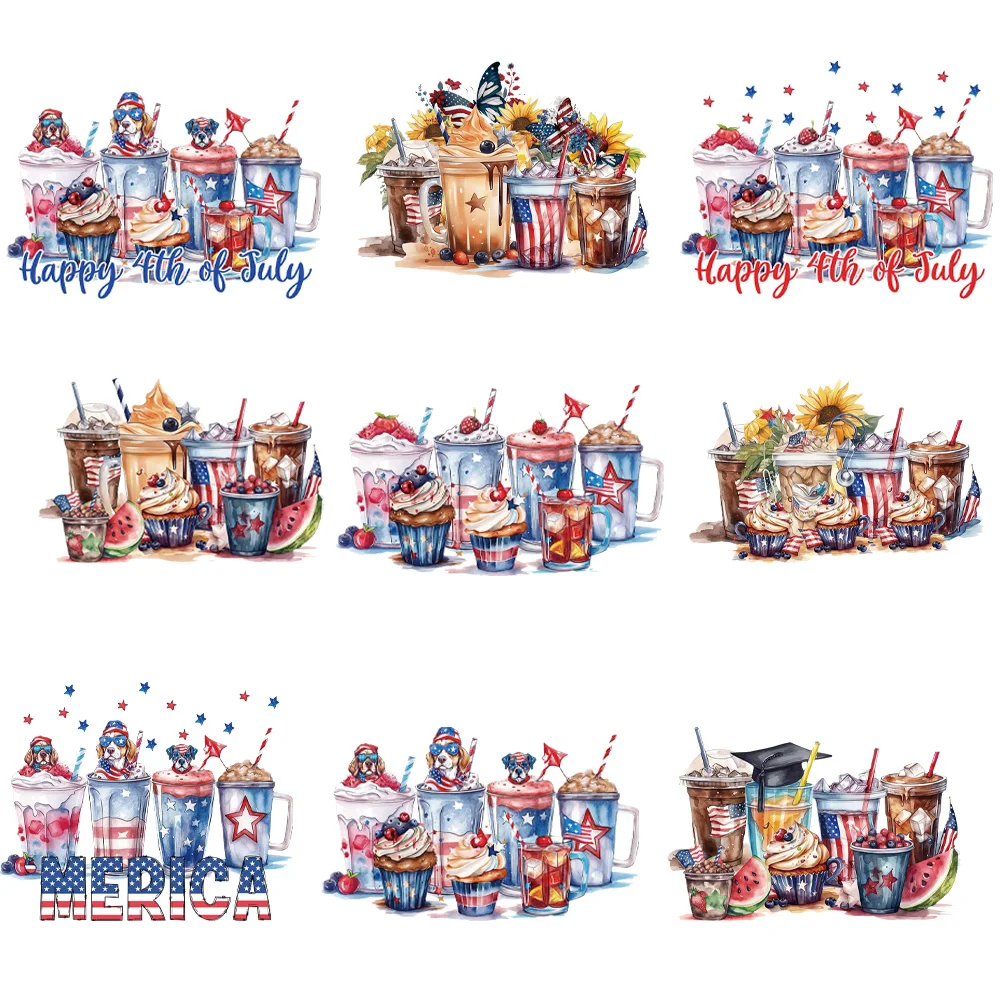9-peice-4th-of-July-Cartoon-Beverage-bottle-stickers-Heat-Transfer-DIY ...