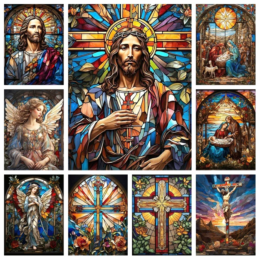 Arte de vitral de Jesucristo, pintura de diamante 5d artesanal, cruz ...